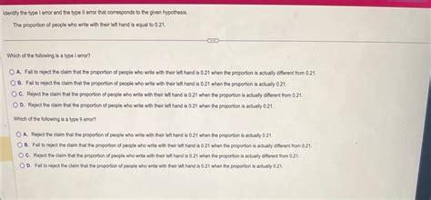 Solved Identify The Type I Error And The Type II Error That Chegg Com