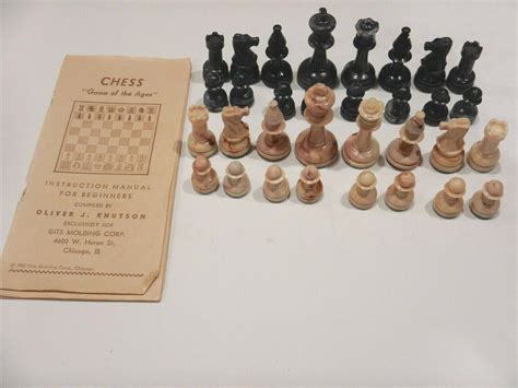 Vintage Gits Chess Pieces Complete With Original Manual 1942 Small Size Felted 2021954726