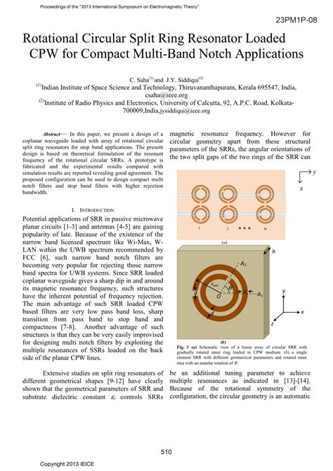 Pdf Rotational Circular Split Ring Resonator Loaded Cpw For Compact Multi Band Notch Applications