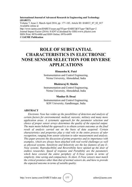 Role Of Substantial Characteristics In Electronic Nose Sensor Selection For Diverse Applications