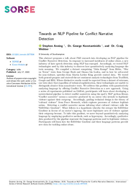 Pdf Towards An Nlp Pipeline For Conflict Narrative Detection