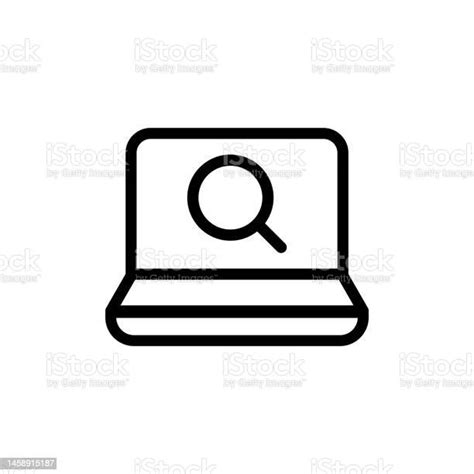 노트북 라인 아이콘입니다 화면 모니터 전자 제품 브라우저 인터넷 월드 와이드 웹 데이터 지식 기술 개념입니다 흰색 배경에 벡터 검은 선 아이콘 0명에 대한 스톡 벡터 아트