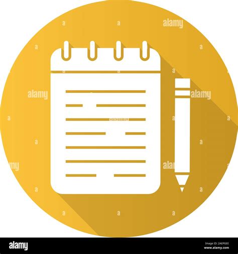 Notepad Flat Design Long Shadow Glyph Icon Spiral Notebook With Pencil Vector Silhouette