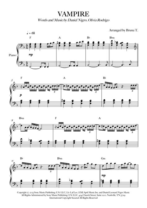 Vampire Arr Bruna T Por Olivia Rodrigo Partituras Para Piano Fácil