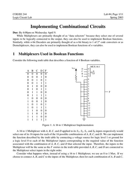 Implementing Combinational Circuits Lab 4 Ece 241 Docsity