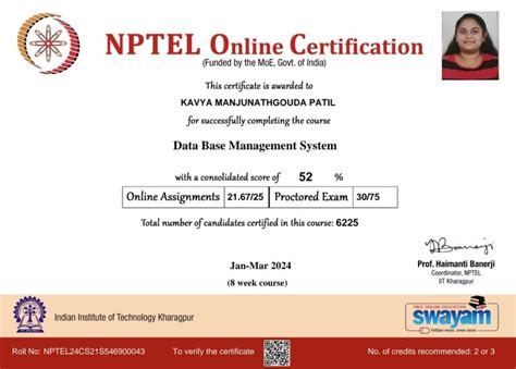 Kavya Patil On Linkedin Continuouslearning Databasemanagement Nptel