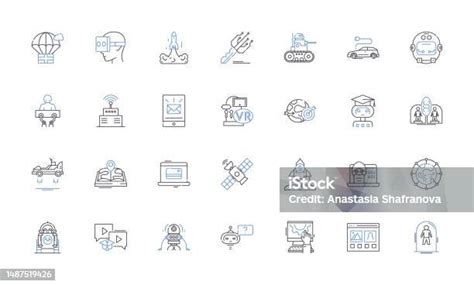 모바일 앱 줄 아이콘 모음입니다 혁신 효율성 생산성 편의성 이동성 연결성 상호 작용 벡터 및 선형 그림 단순성 다양성 성능 개요 표지판 세트 부가가치세에 대한 스톡 벡터