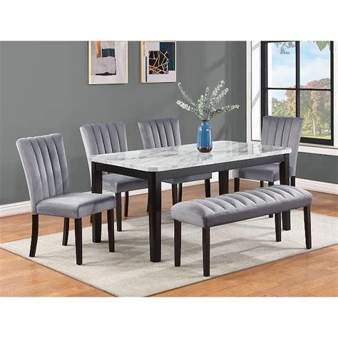 Crown Mark Pascal 2224 Benchx1 2224sx4 2224t 3864x1 Transitional 6 Piece Dining Set Royal
