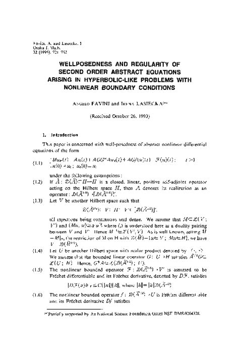 Pdf Wellposedness And Regularity Of Second Order Abstract Equations Arising In Hyperbolic Like