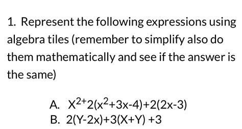 solved represent the following expressions using algebra