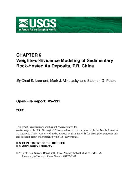 Pdf Chapter 6 Weights Of Evidence Modeling Of Sedimentary Rock Hosted Au Deposits P R China