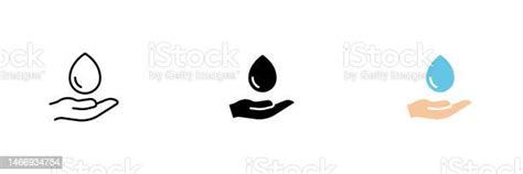 드롭 손 아이콘입니다 액체 물 갈증 해소제 보습 흰색 배경에 격리된 선 검은색 및 다채로운 스타일의 아이콘 벡터 세트 아이콘에 대한 스톡 벡터 아트 및 기타 이미지 Istock