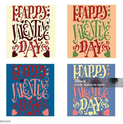 비문 해피 발렌타인 데이세트 인사말 카드 벡터 일러스트레이션 빈티지 아르 데코 스타일의 컴포지션 0명에 대한 스톡 벡터 아트 및 기타 이미지 Istock