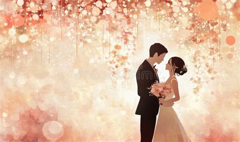 Wedding Couple Silhouette Romantic Background With Soft Colors And