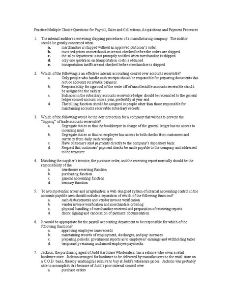 Practice Multiple Choice Questions For Test1 Practice Multiple Choice Questions For Payroll