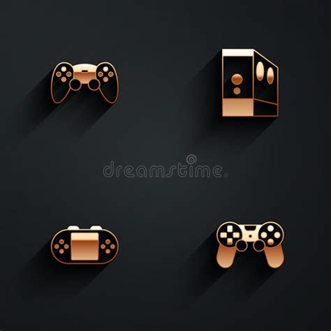 Set Game Controller Or Joystick Case Of Computer Portable Video Game Console And Icon With