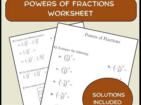 Powers Of Fractions Worksheet With Solutions Teaching Resources