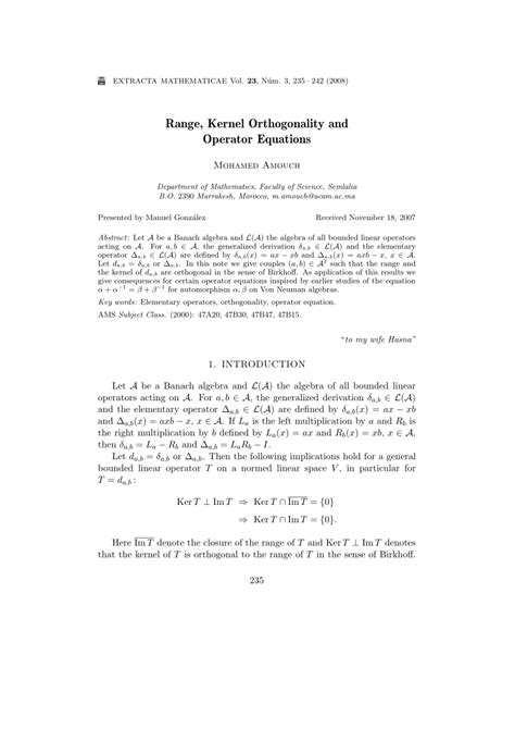 pdf range kernel orthogonality and operator equations