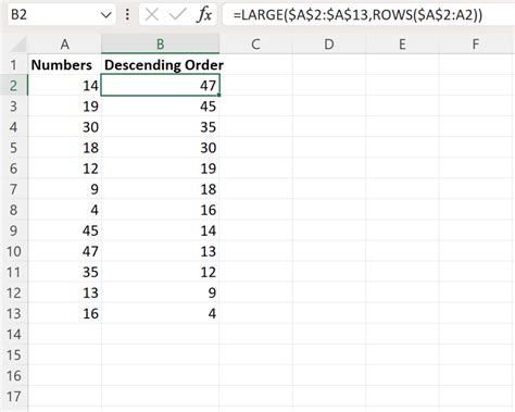 Excel Formula To Sort Numbers In Ascending Or Descending Order