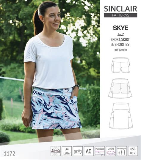 Skye Skort Skirt And Shorties With Pockets And Yoga Waistband Pdf Sewing Pattern Sinclair