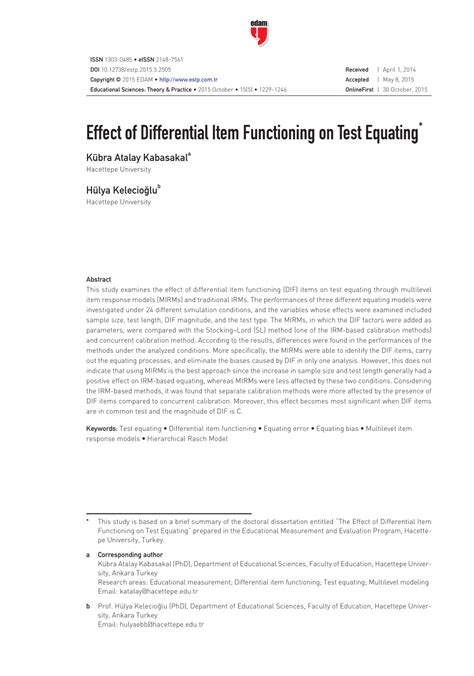 pdf effect of differential item functioning on test equating