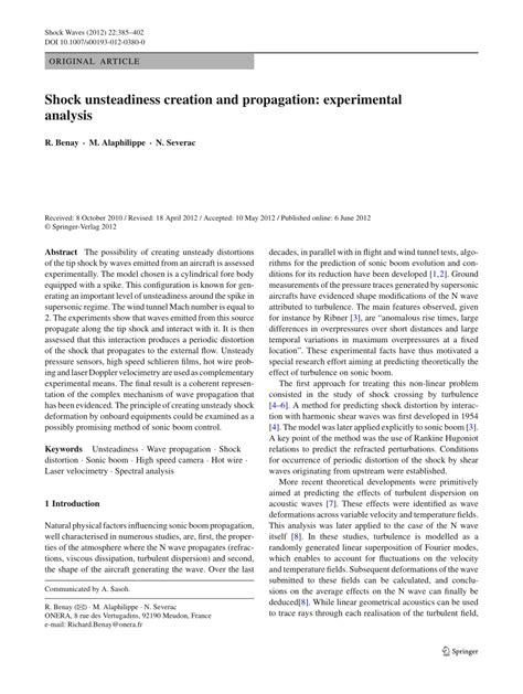 Pdf Shock Unsteadiness Creation And Propagation Experimental Analysis