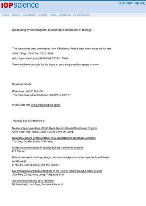 Pdf Measuring Synchronization Of Stochastic Oscillators In Biology