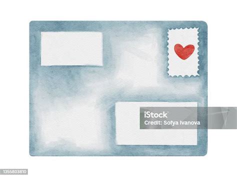 빨간 하트와 우표가있는 손으로 그리는 수채화 봉투 포스터 전단지 인쇄 카드 초대장 엽서 섬유 템플릿 디자인에 사용 수채화에 대한 스톡 벡터 아트 및 기타 이미지 Istock