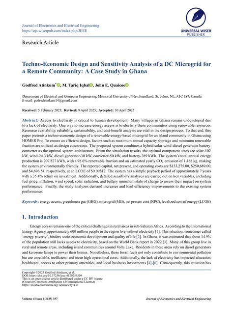Pdf Techno Economic Design And Sensitivity Analysis Of A Dc Microgrid For A Remote Community