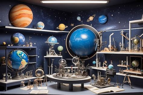 Premium Photo Illustrate A Section Of The Lab Dedicated To Astronomy Featuring Models Of