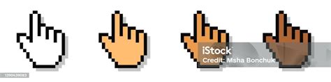 Pixel Cursors Cursor Hand Pointers Computer Mouse 8bit Video Game Style Vector Illustration