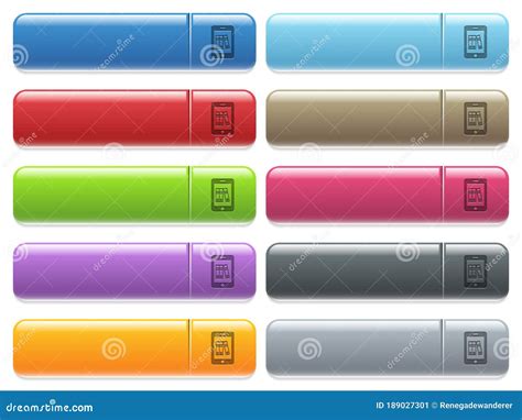 Mobile Office Icons On Color Glossy Rectangular Menu Button Stock Vector Illustration Of