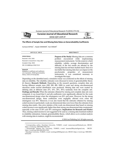Pdf The Effects Of Sample Size And Missing Data Rates On Generalizability Coefficients