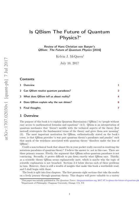 Pdf Is Qbism The Future Of Quantum Physics