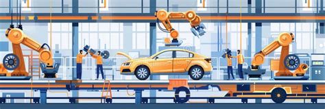 An Illustration Depicting A Dynamic Car Assembly Line Showcasing The