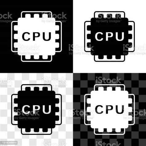 흑백 투명한 배경에서 격리된 마이크로회로 Cpu 아이콘으로 컴퓨터 프로세서를 설정합니다 회로 기판칩 또는 Cpu 마이크로