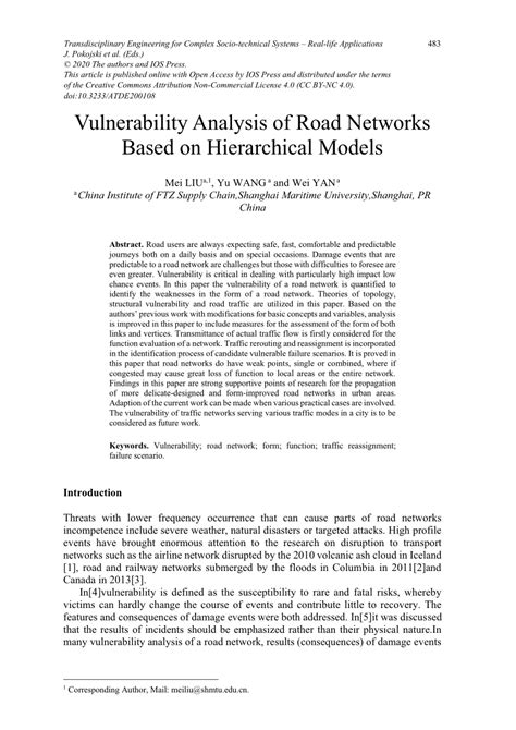 Pdf Vulnerability Analysis Of Road Networks Based On Hierarchical Models
