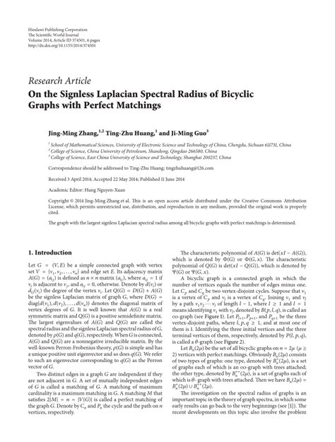 Pdf On The Signless Laplacian Spectral Radius Of Bicyclic Graphs With Perfect Matchings