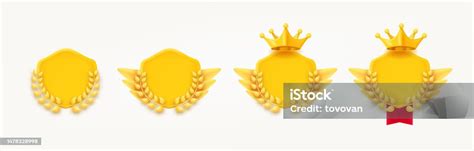 방패와 화환이 있는 다양한 게임 순위 엠블럼 게임 업적 배지 컬렉션입니다 흰색 배경에 격리된 3d 벡터 클립아트 Next