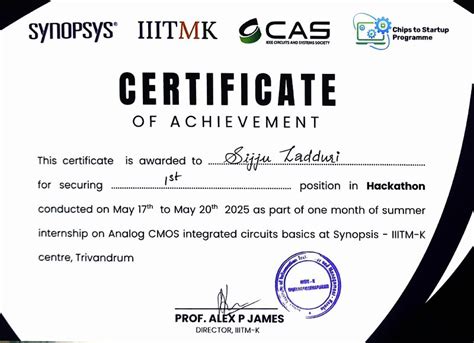 🥇 First Place Winner At Iiitmk Analog Cmos Design Hackathon Sijju