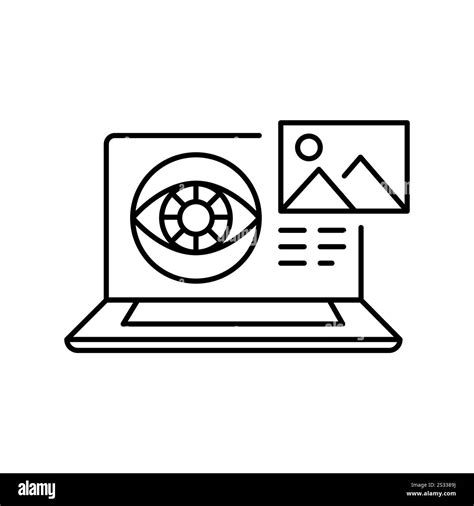 Computer Vision Black Line Icon Vector Isolated Element Editable