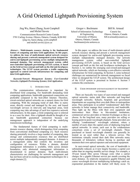 Pdf A Grid Oriented Lightpath Provisioning System