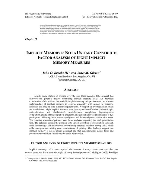 Pdf Implicit Memory Is Not A Unitary Construct Factor Analysis Of
