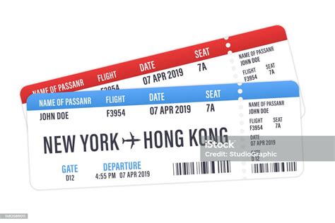 승객 이름이 있는 사실적인 항공권 디자인 흰색으로 분리된 비행기 여행을 위한 비행기 티켓 또는 탑승권 벡터 그림 개념에 대한 스톡 벡터 아트 및 기타 이미지 Istock
