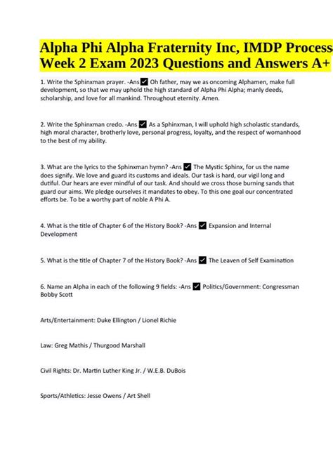 Alpha Phi Alpha Fraternity Inc IMDP Process Week Exam Questions And Answers A Alpha