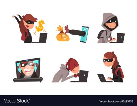 Male And Female Hackers Scammers Getting Access Vector Image