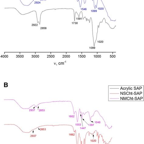 The Ftir Spectra Of Chitosan Derivatives A And Saps B Y Axis Shows