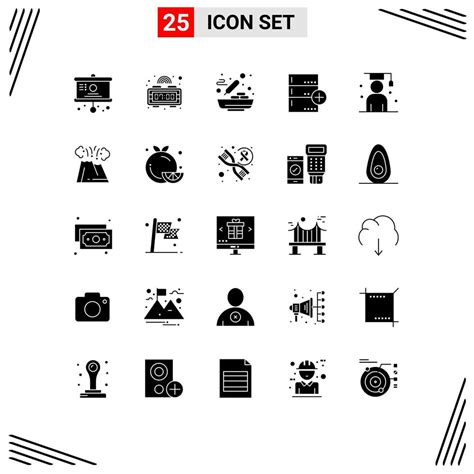 Universal Icon Symbols Group Of 25 Modern Solid Glyphs Of Graduate Database Chinese Food Data