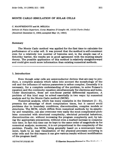 Monte Carlo Simulation Of Solar Cells Pdf Monte Carlo Method