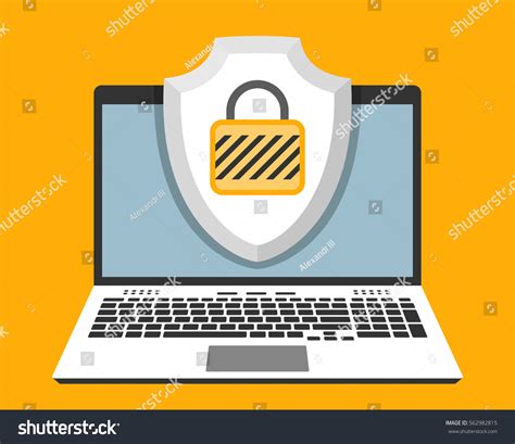 Laptop Shield Padlock On Screen Computer Stock Vector Royalty Free